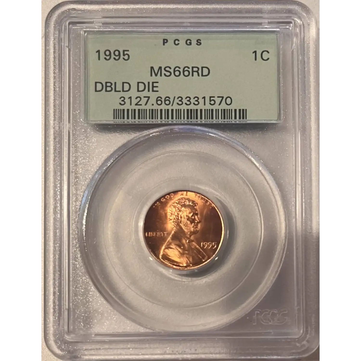 1995 Small Cents Lincoln, Memorial Reverse PCGS MS-66 RD Doubled Die ...